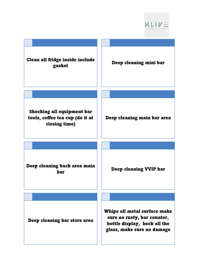 Weekly Bar Cleaning Checklist | PDF