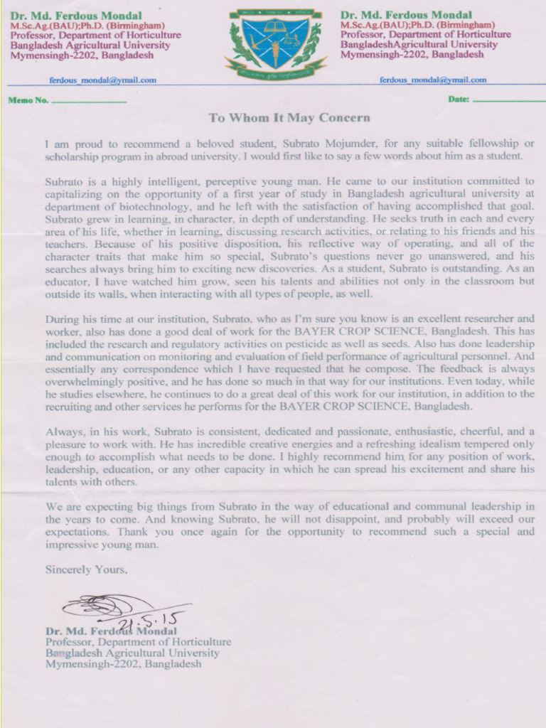 Recommendation Letter 1 | PDF