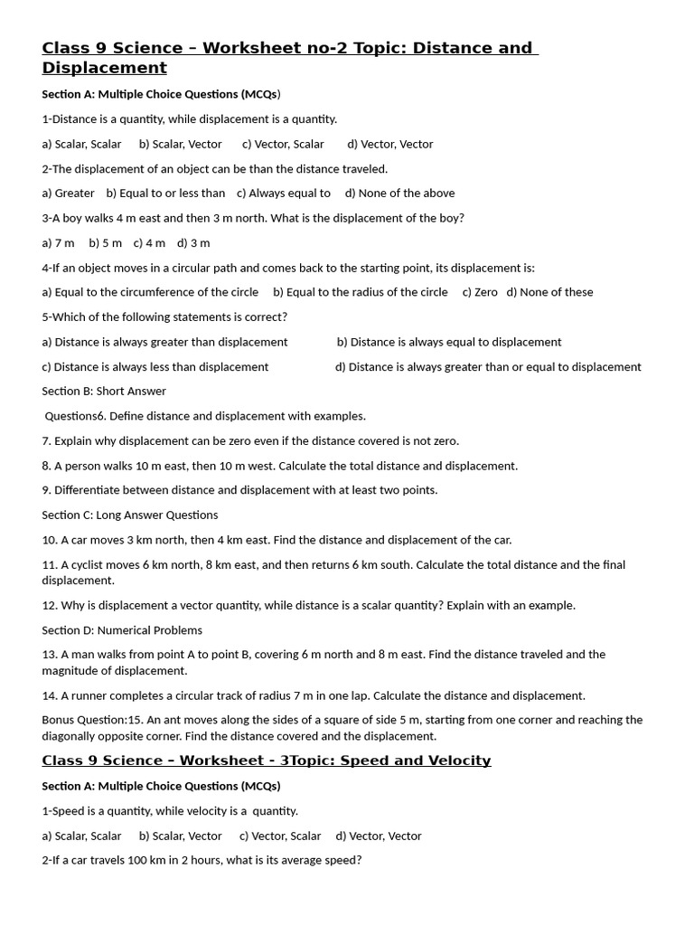 Class 9th Motion - 2&3 | PDF | Velocity | Speed