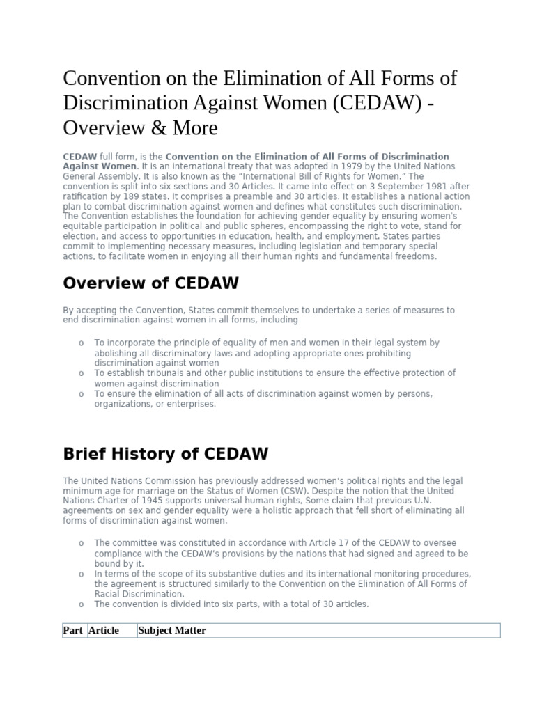 Convention On The Elimination of All Forms of Discrimination Against Women | PDF | Convention On ...