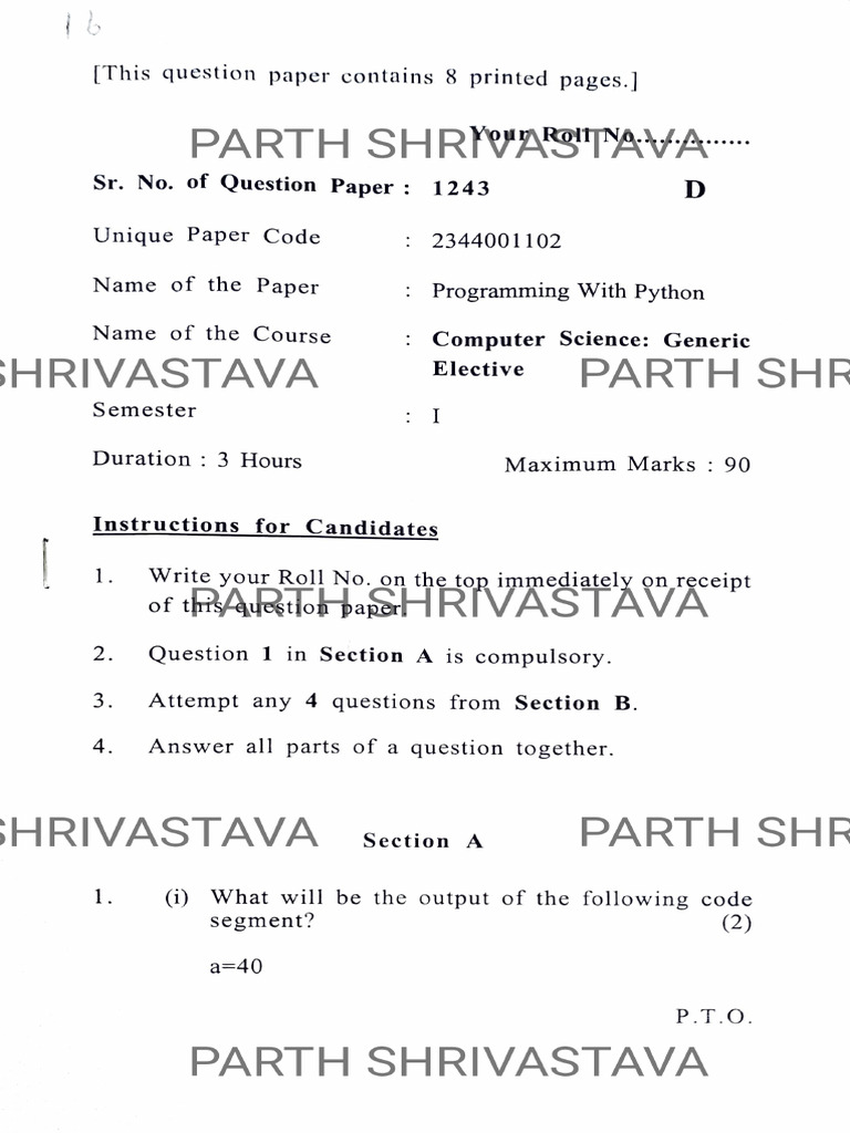 Programming With Python PYQ | PDF