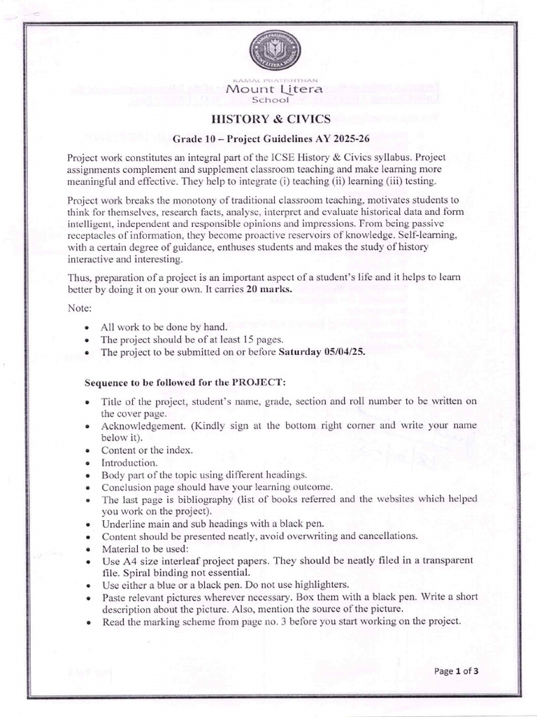 45_Project and Case Studies Guidelines HISTORY and CIVICS grade 10 (2 ...