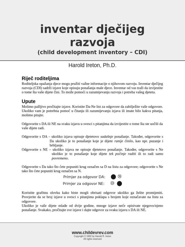 Inventar Dječijeg Razvoja | PDF