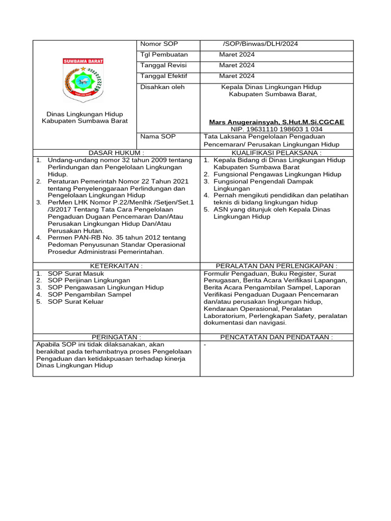 SOP Pengaduan LH | PDF