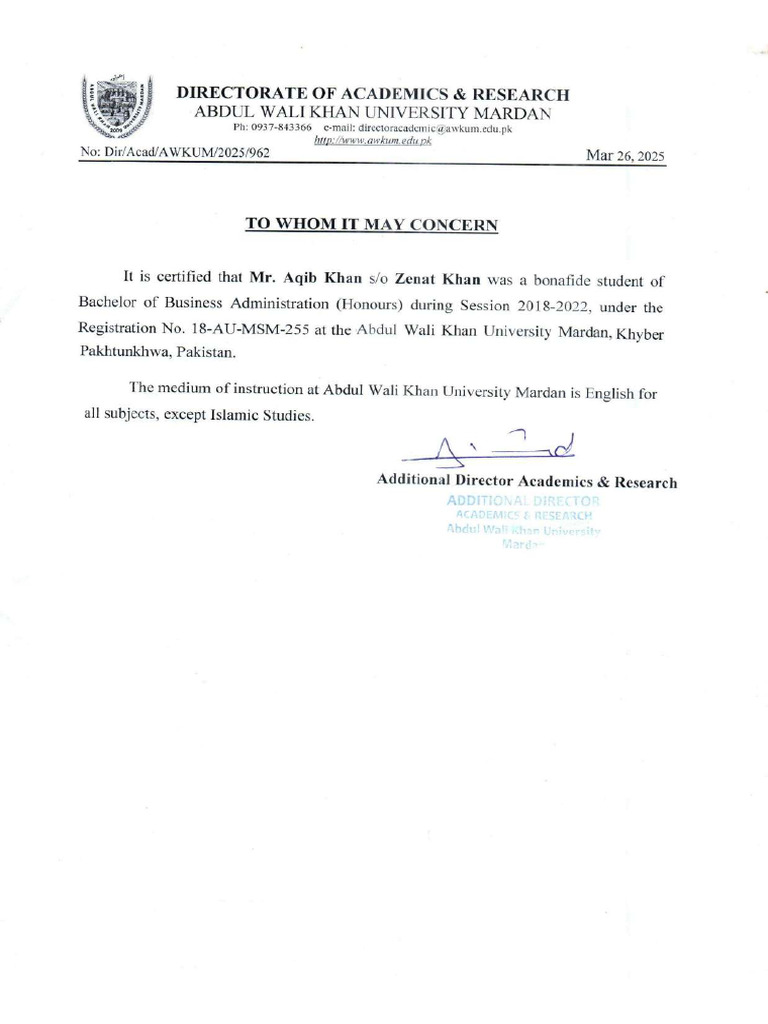 English Proficiency Letter-Muhammad Aqib | PDF