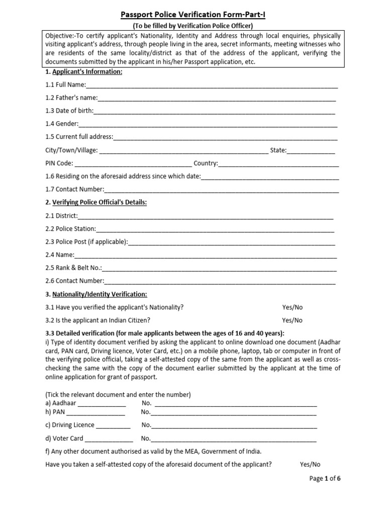 Passport Police Verification Form | PDF | Identity Document ...