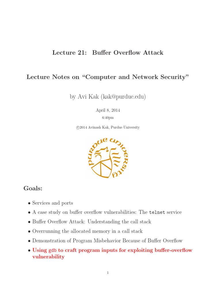 Lecture 21 Buffer Overflow Attack Lectur | PDF | Secure Shell | Pointer (Computer Programming)