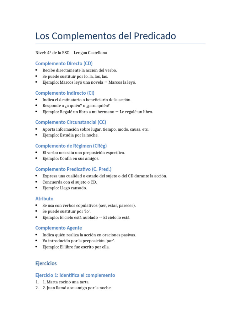 Complementos Del Predicado 4ESO | PDF