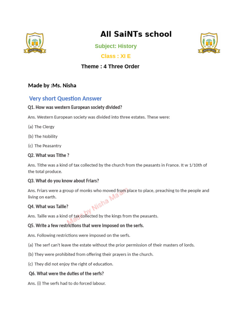2024 Class 11 Three Order History | PDF | Agriculture | Serfdom
