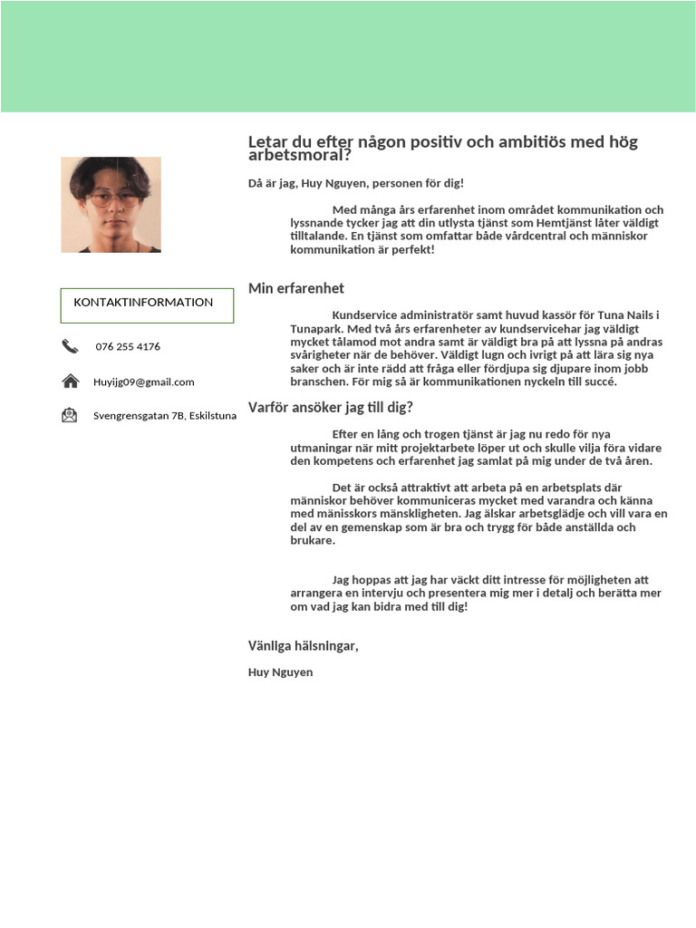 Personligt Brev Huy NG 99 | PDF