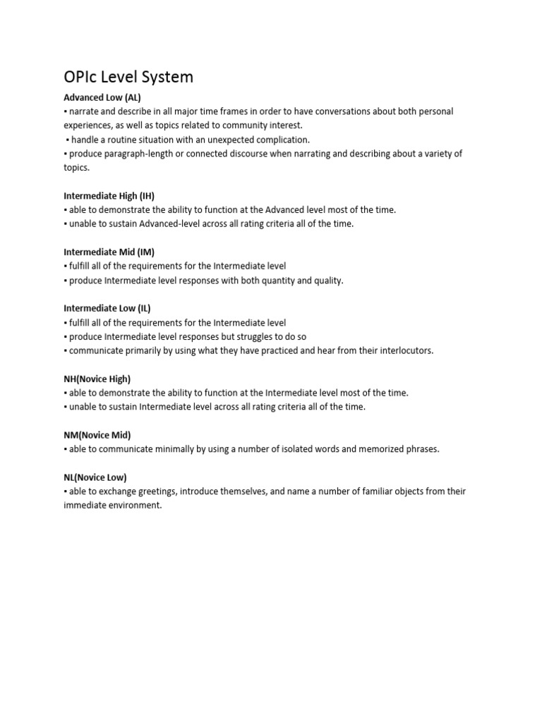 OPIc Level System | PDF