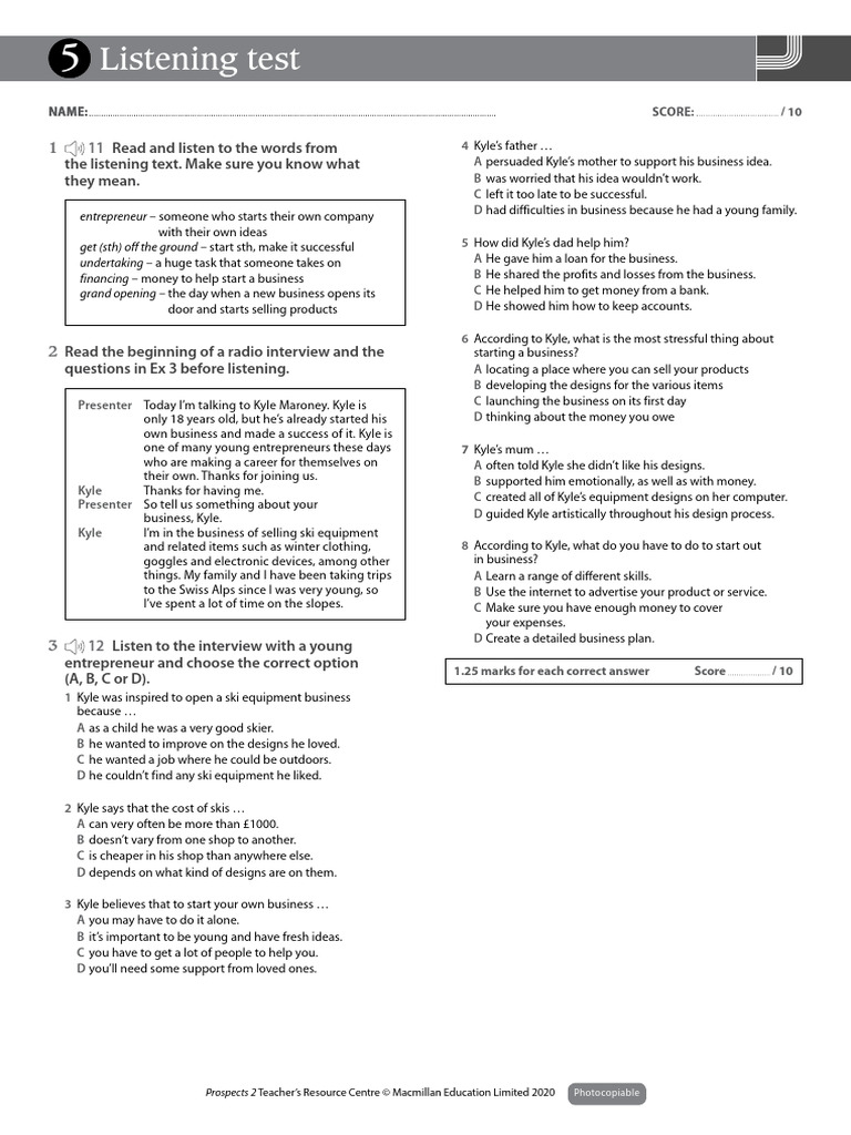 PR2 Listening Test Unit 5 | PDF