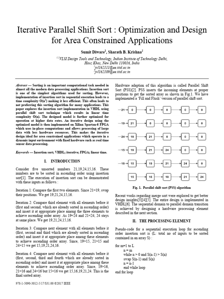 Iterative Parallel Shift Sort Optimization and Design For Area Constrained Applications | PDF ...