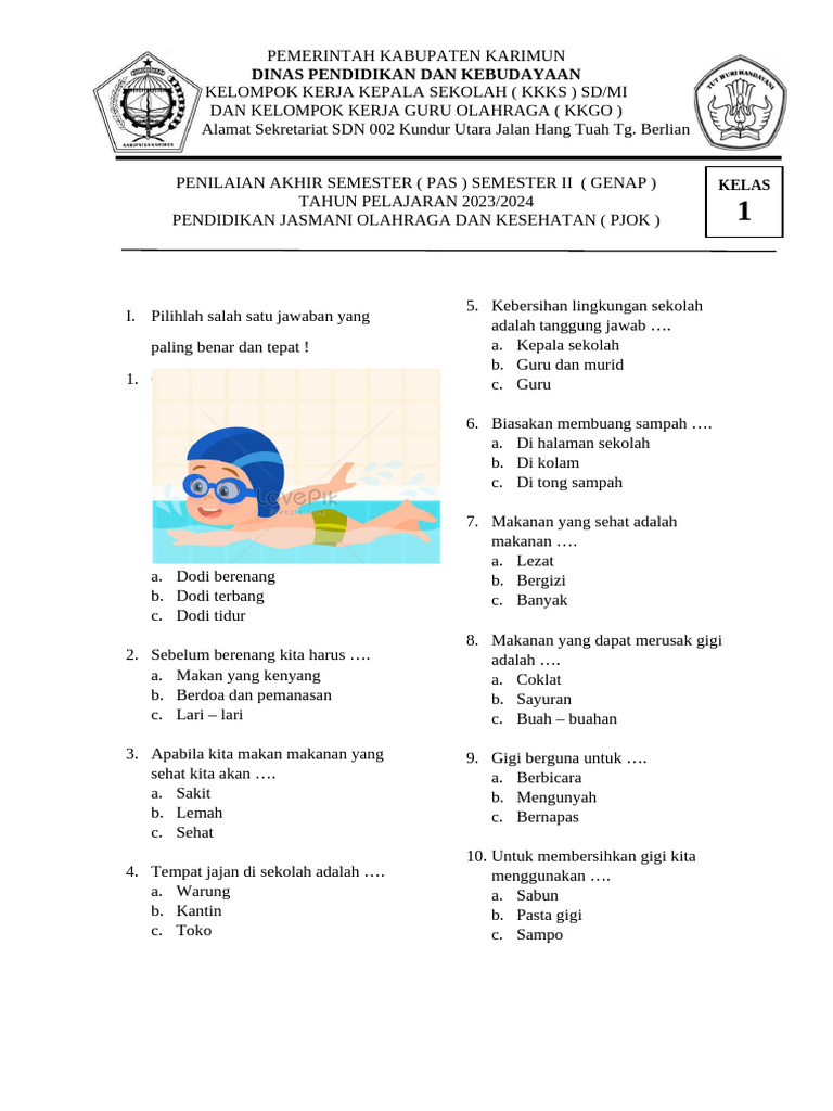 Soal Pas Kls 1 | PDF