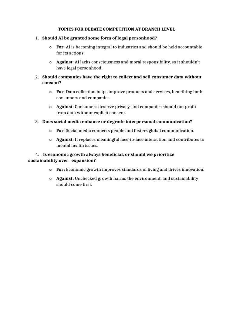 Branch-Level Debate Topics 2023 | PDF