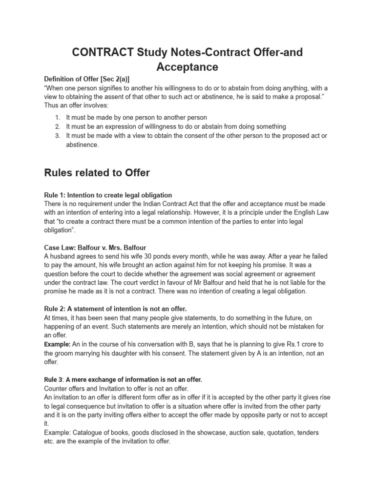 Contract Offer and Acceptance Explained | PDF | Offer And Acceptance ...