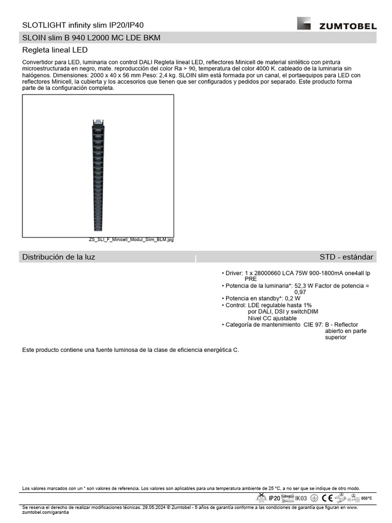 SLOIN Slim B 940 L2000 MC LDE BKM | PDF | Diodo emisor de luz | Ligero