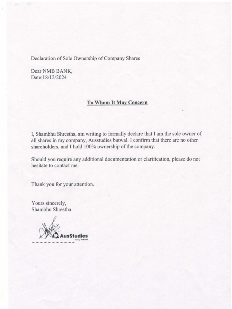 Declaration of Sole Ownership | PDF