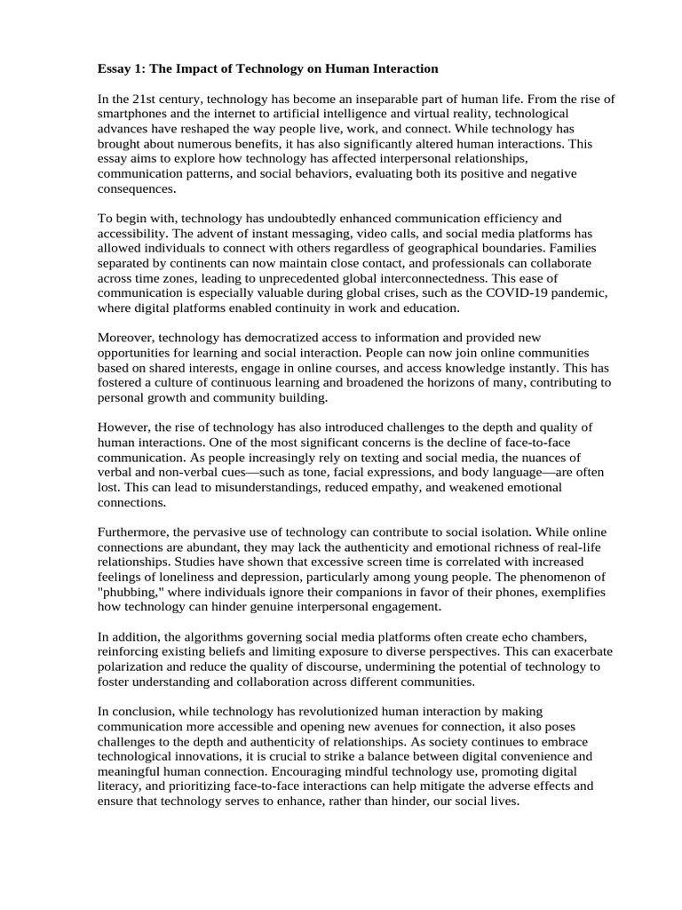 The Impact of Technology On Human Interaction | PDF | Communication | Interpersonal Relationships