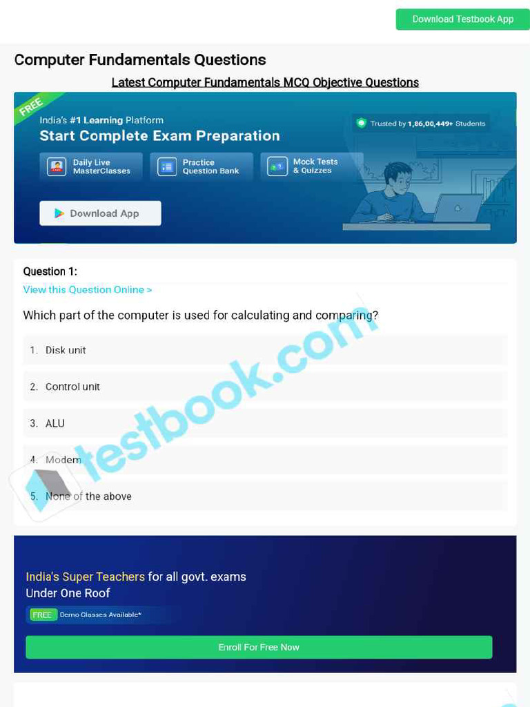 MCQ On Computer Fundamentals 5fb69dfc1b5c16e438f976f6 | PDF