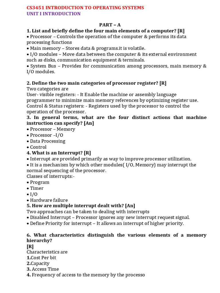 Cs3451 Introduction To Operating Systems - 2 Marks | PDF | Process (Computing) | Operating System