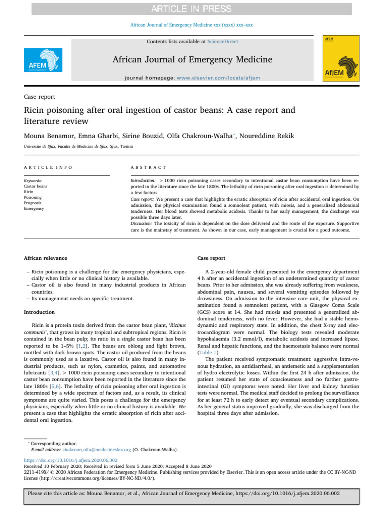 Ricin Poisoning from Castor Beans Case Study | PDF | Clinical Medicine ...