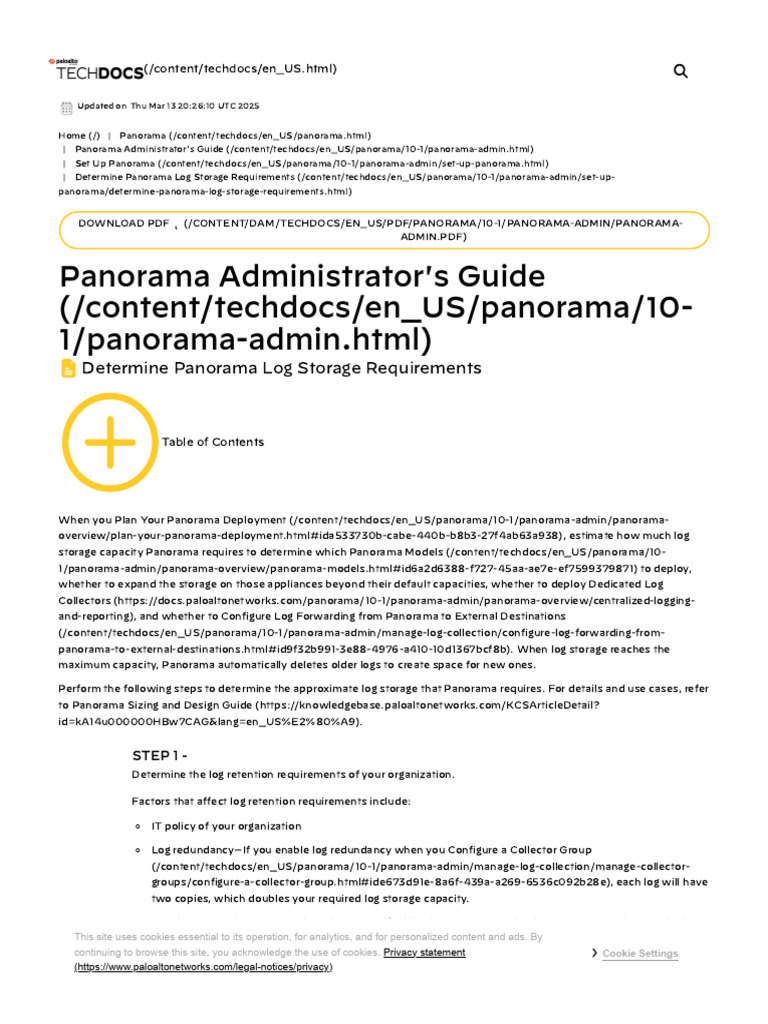 Panorama Log Storage Requirements Guide | PDF | Http Cookie | Computing