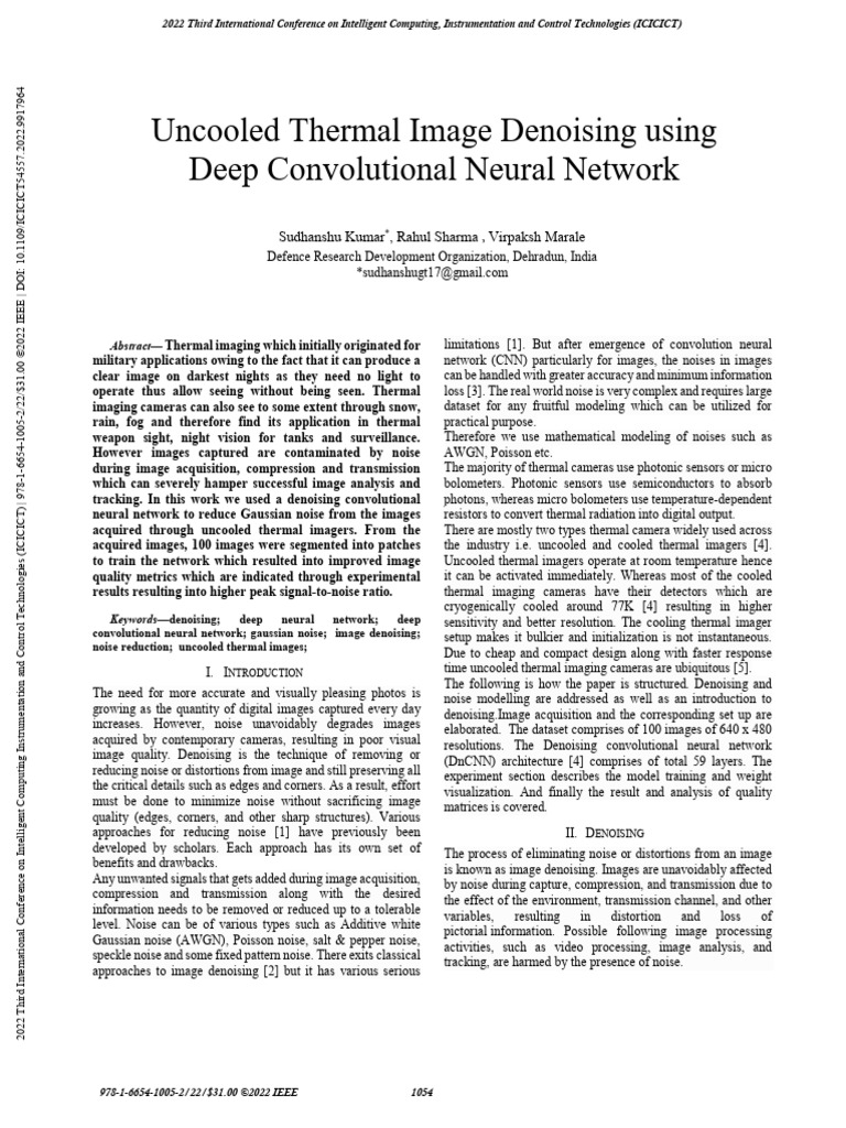 Uncooled Thermal Image Denoising Using Deep Convolutional Neural Network | PDF | Thermography ...