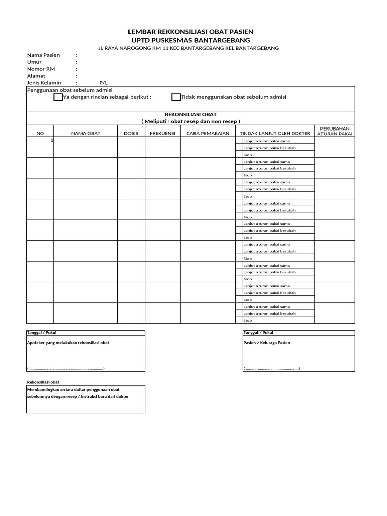 Form Rekonsiliasi Obat | PDF