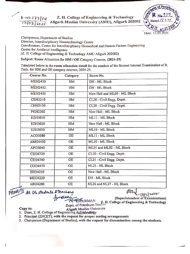 Room allocation second internal exam | PDF