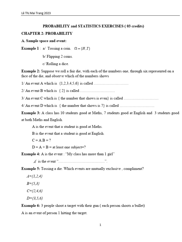 Probability and Statistics Exercises | PDF | Probability Distribution ...