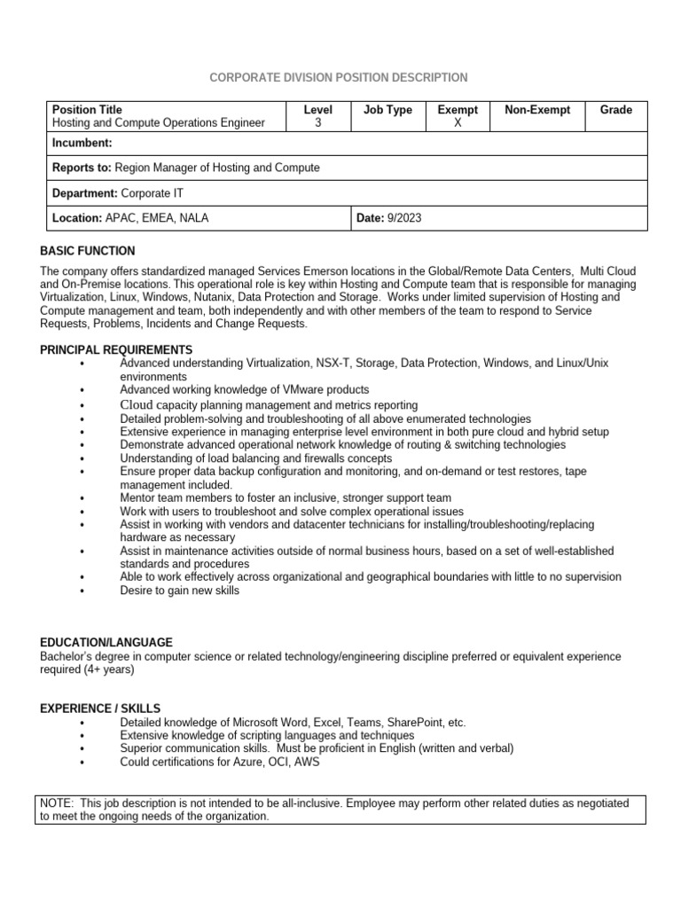 Hosting and Compute Operations Engineer Level 3 - OCI | PDF | Computing | Virtualization