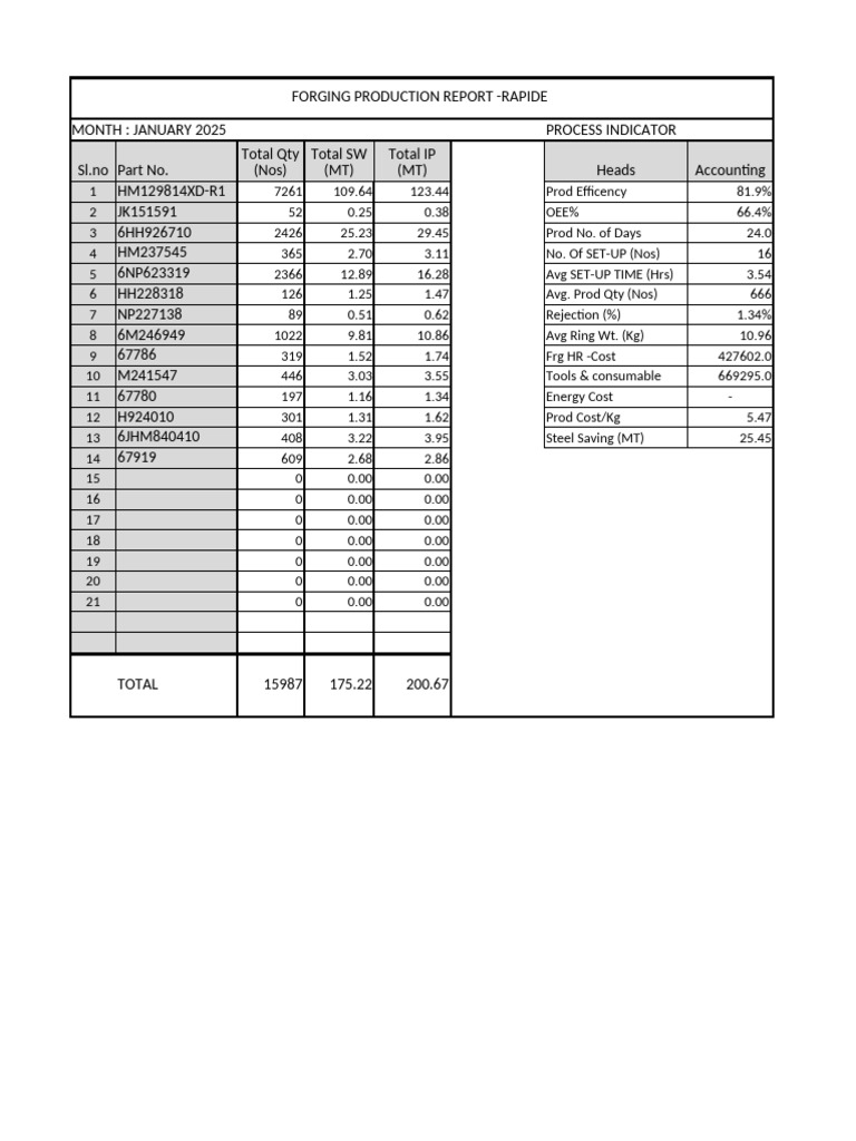 Rapide FRG Prod Report Jan 2025 | PDF