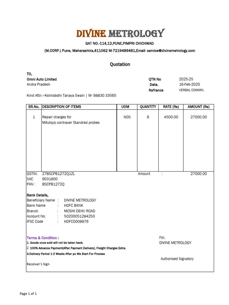 QTN NO 2025 - 25 Omni Auto Limited | PDF