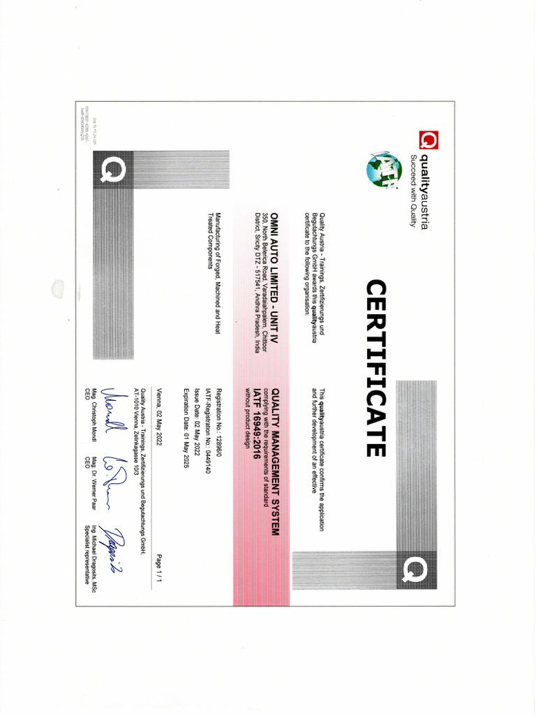 Omni Sricity - Iatf Certificate-2022 2025 | PDF