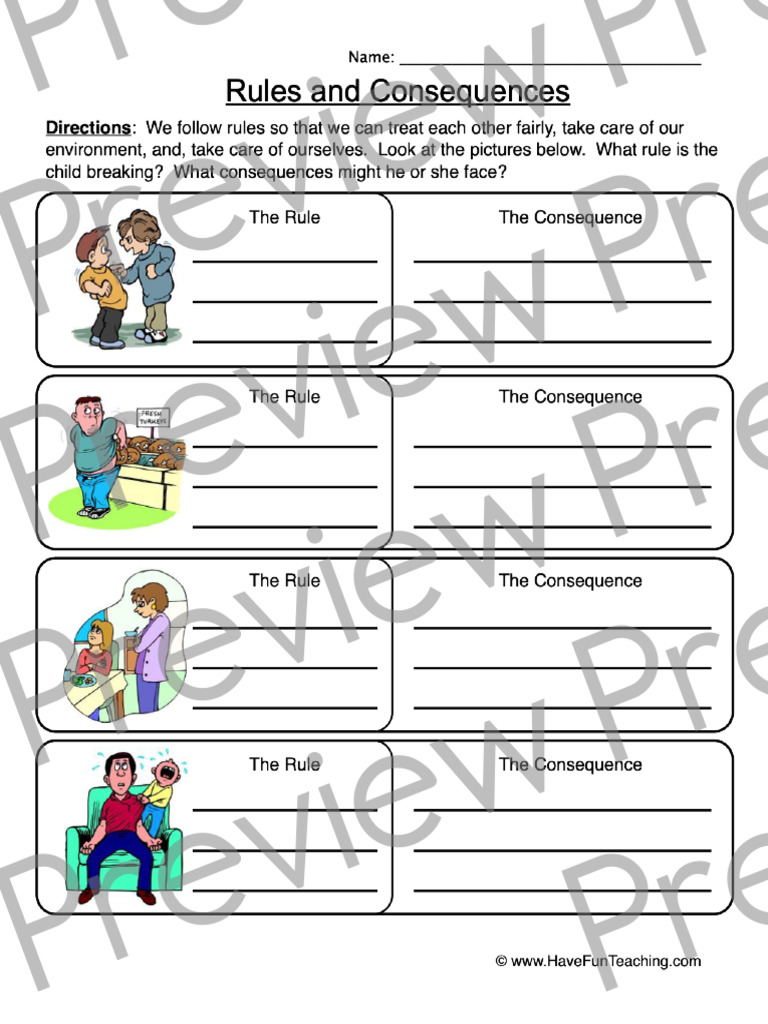 Rules Consequences Worksheet Preview | PDF