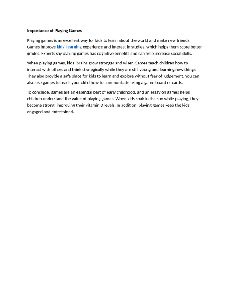 Importance of Playing Games | PDF