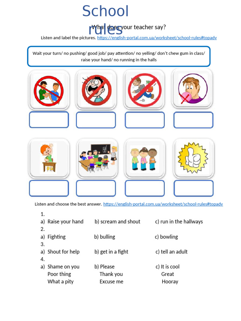 School Rules Listening Activity | PDF