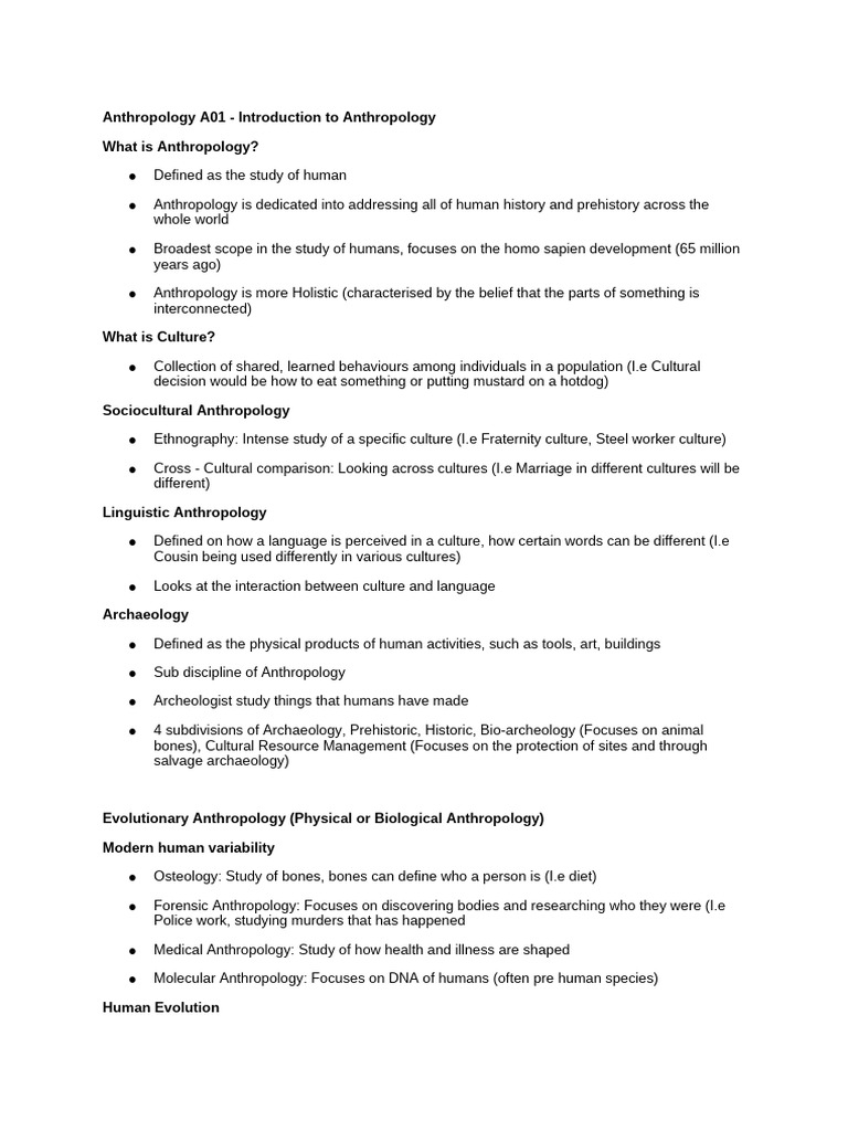ANTA01 Lecture 1 Introduction To Anthropology | PDF | Anthropology ...