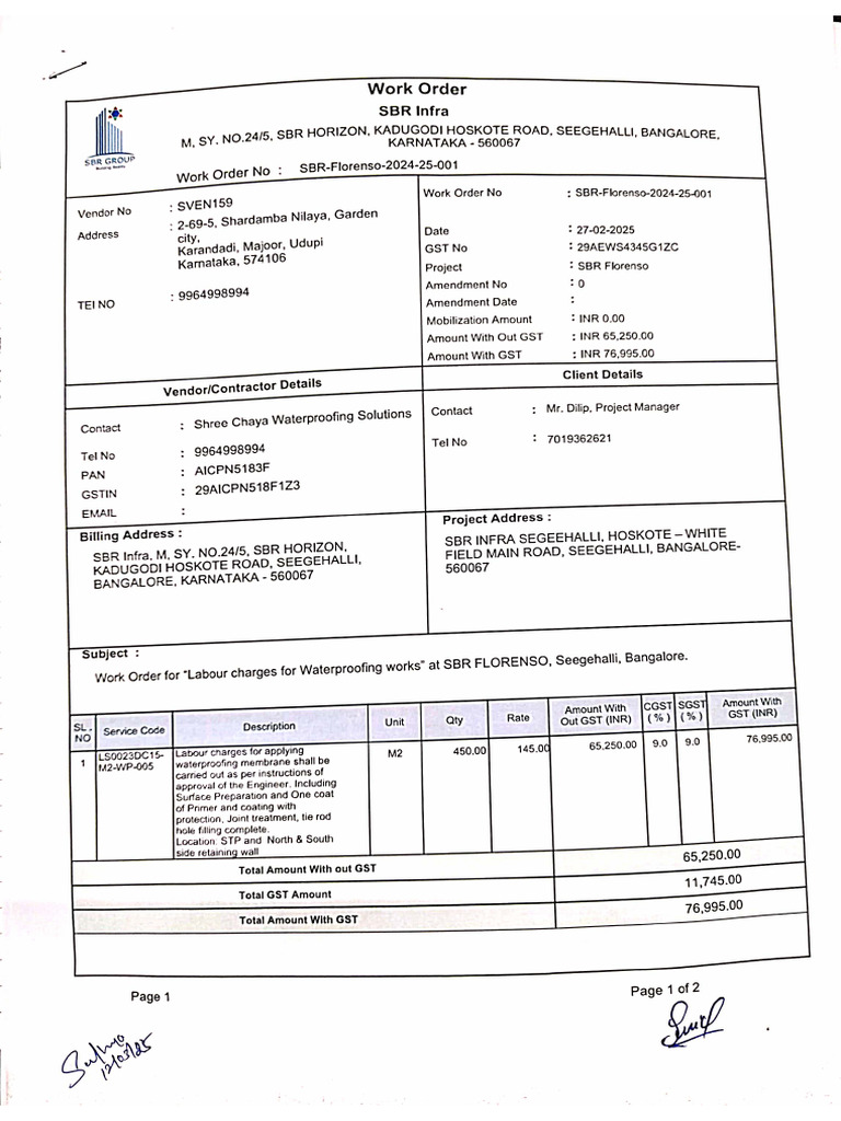 Florenso - Shree Chaya Waterproofing Solutions - WO-001 | PDF