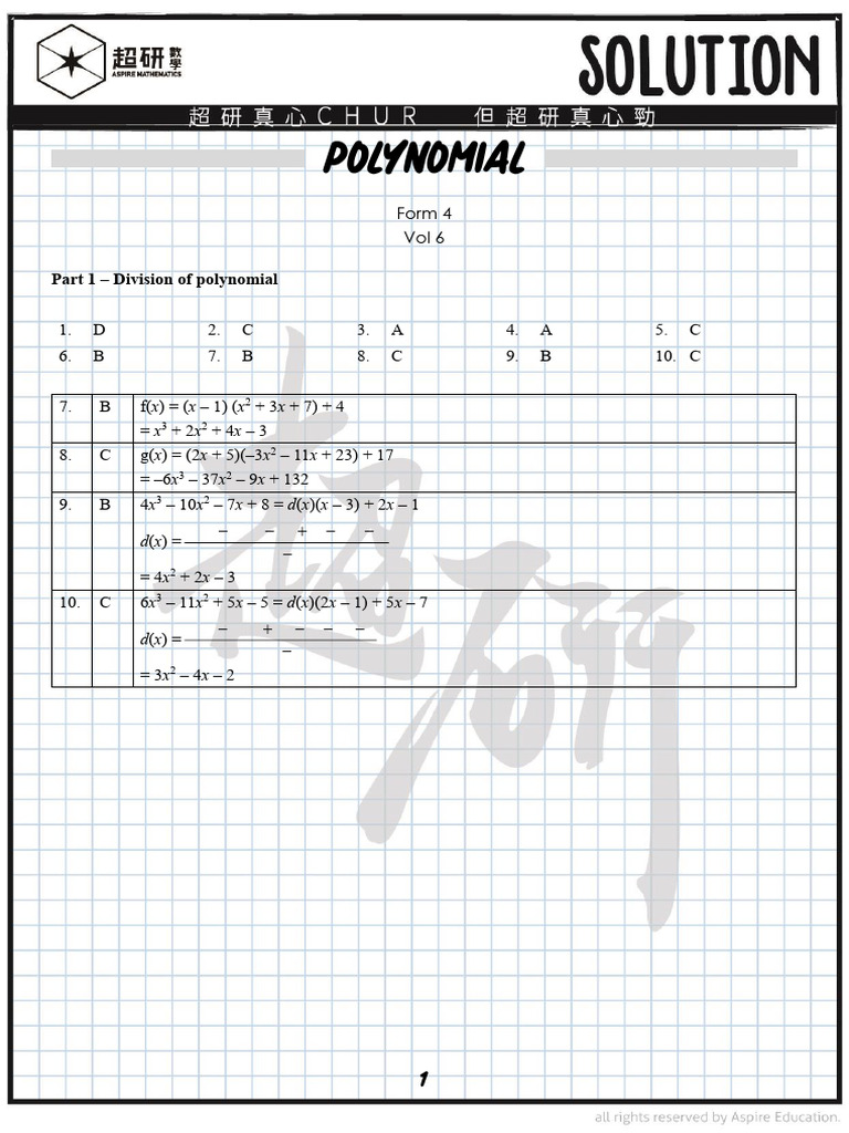 Polynomial Division and Remainder Theorem | PDF