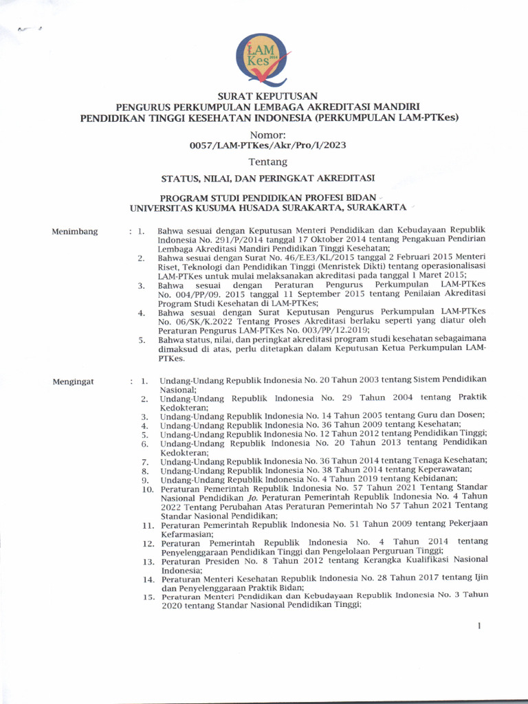 SK Akreditasi Profesi Bidan | PDF