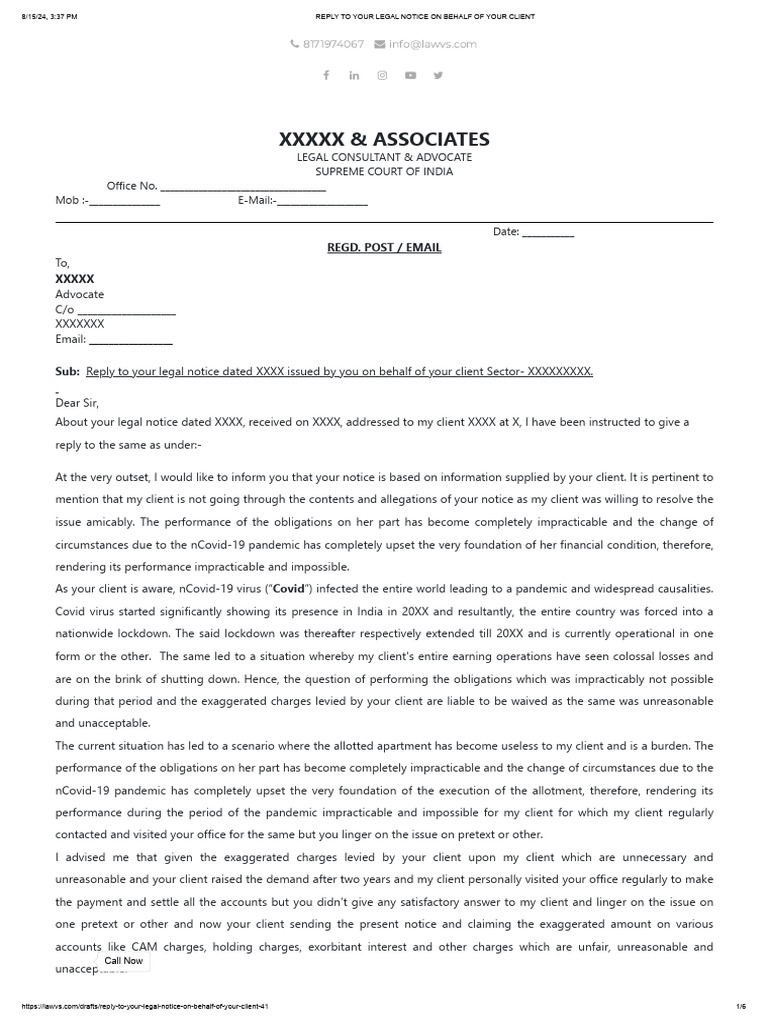 Legal Notice Response Template | PDF | Interest | Common Law