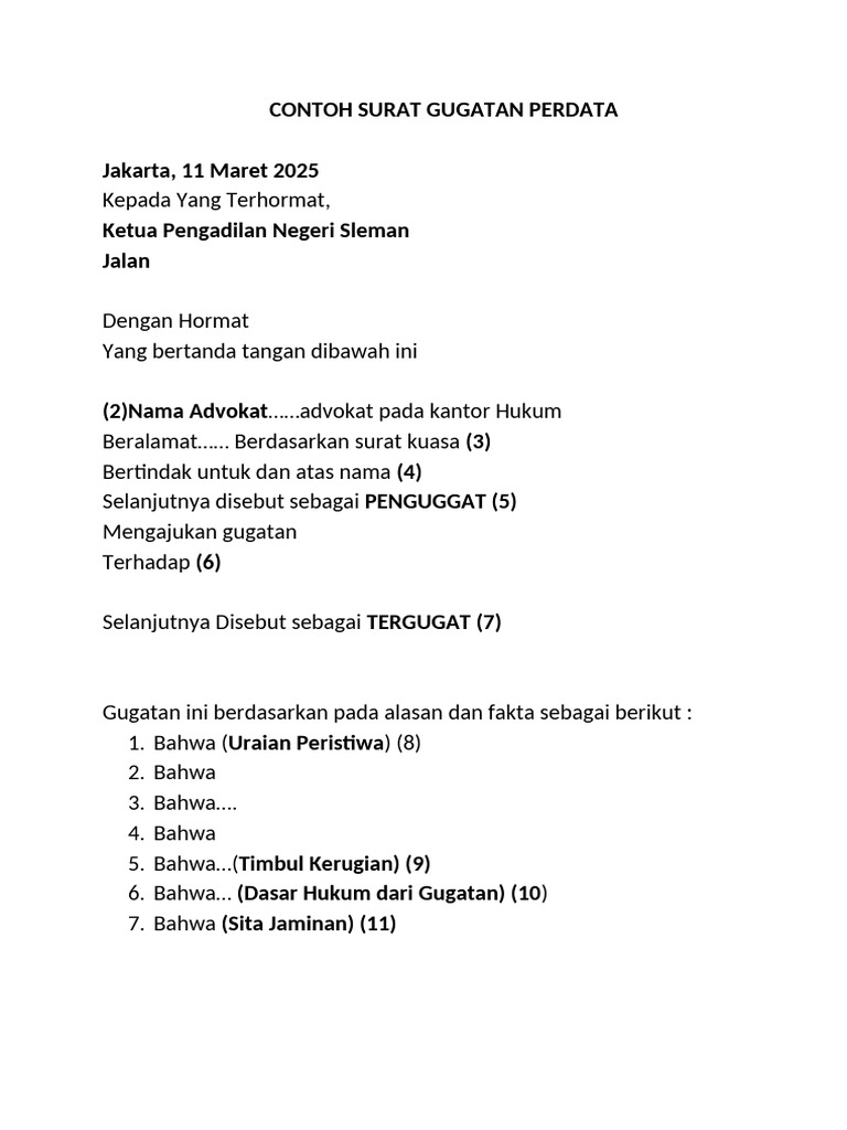 Contoh Surat Gugatan Perdata | PDF