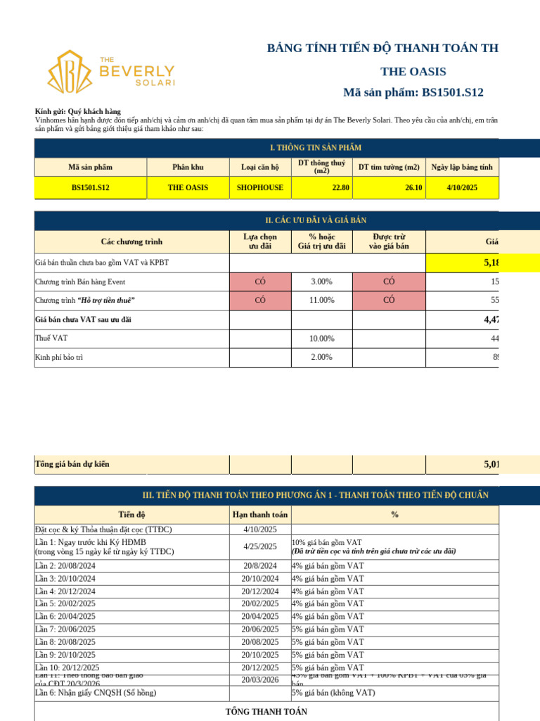 240718 - KHL - SOLARI - SHOP - V03 - BẢNG TÍNH MẪU | PDF
