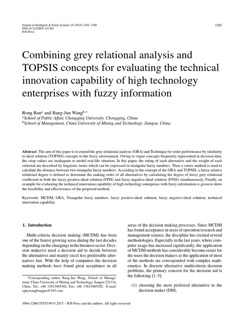 Combining Grey Relational Analysis And Topsis Concepts Pdf Fuzzy Logic Applied Mathematics