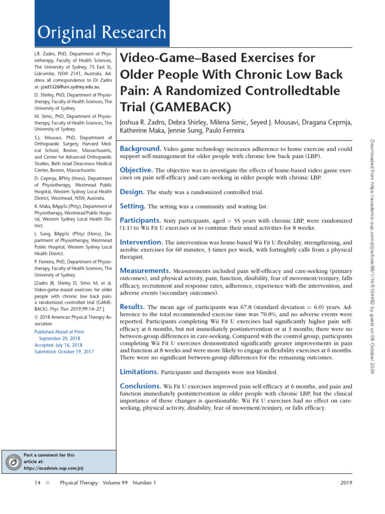 Video-Game–Based Exercises for Older People With Chronic Low Back Pain ...