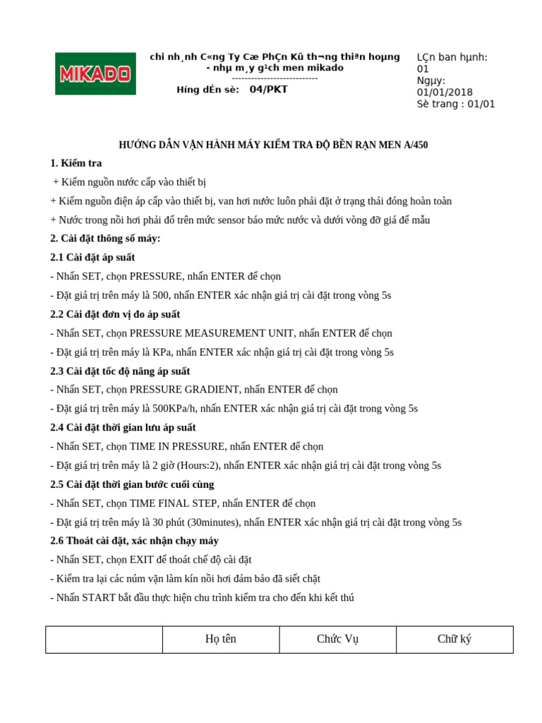 114 (04PKT) - HDVH máy kiểm tra độ bền rạn men AntoclaveA450 | PDF