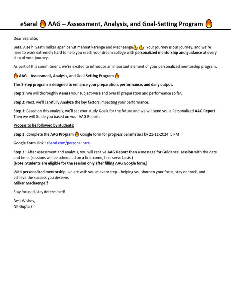 AAG - Assessment, Analysis, and Goal-Setting Program JEE Brahmos OP | PDF