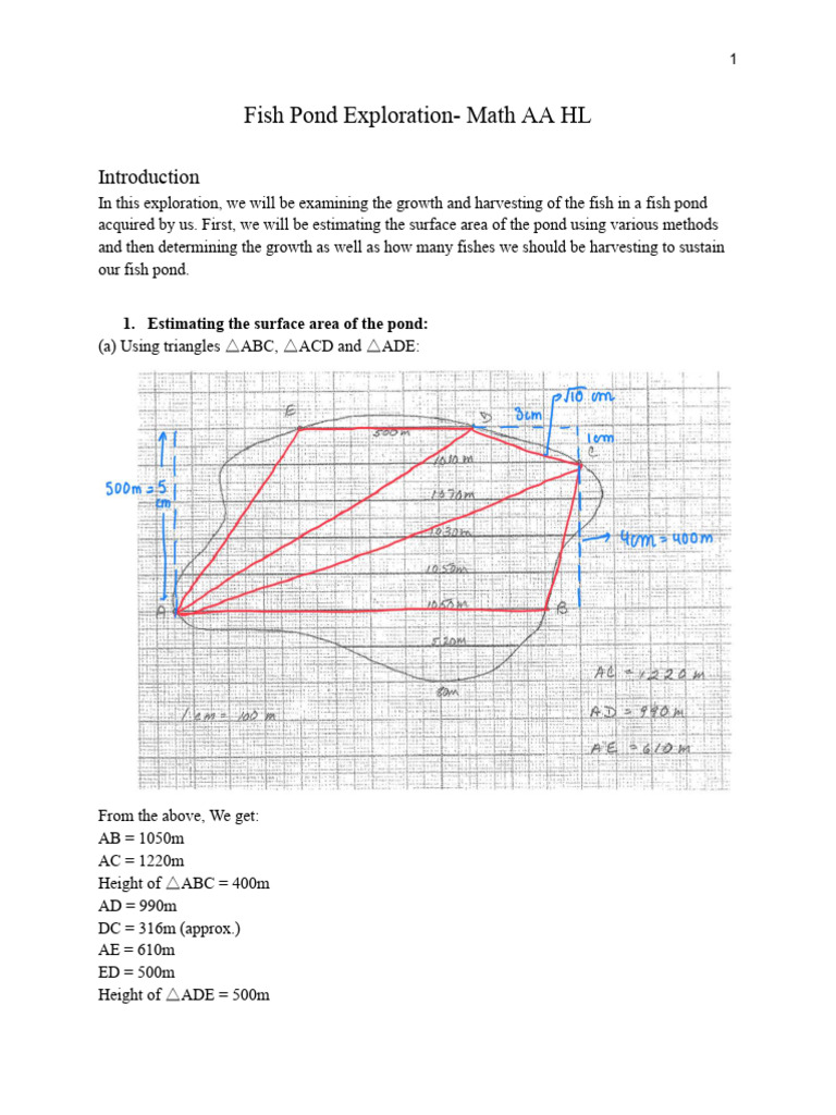 Fish Pond Exploration - Math AA HL | PDF | Area | Elementary Geometry
